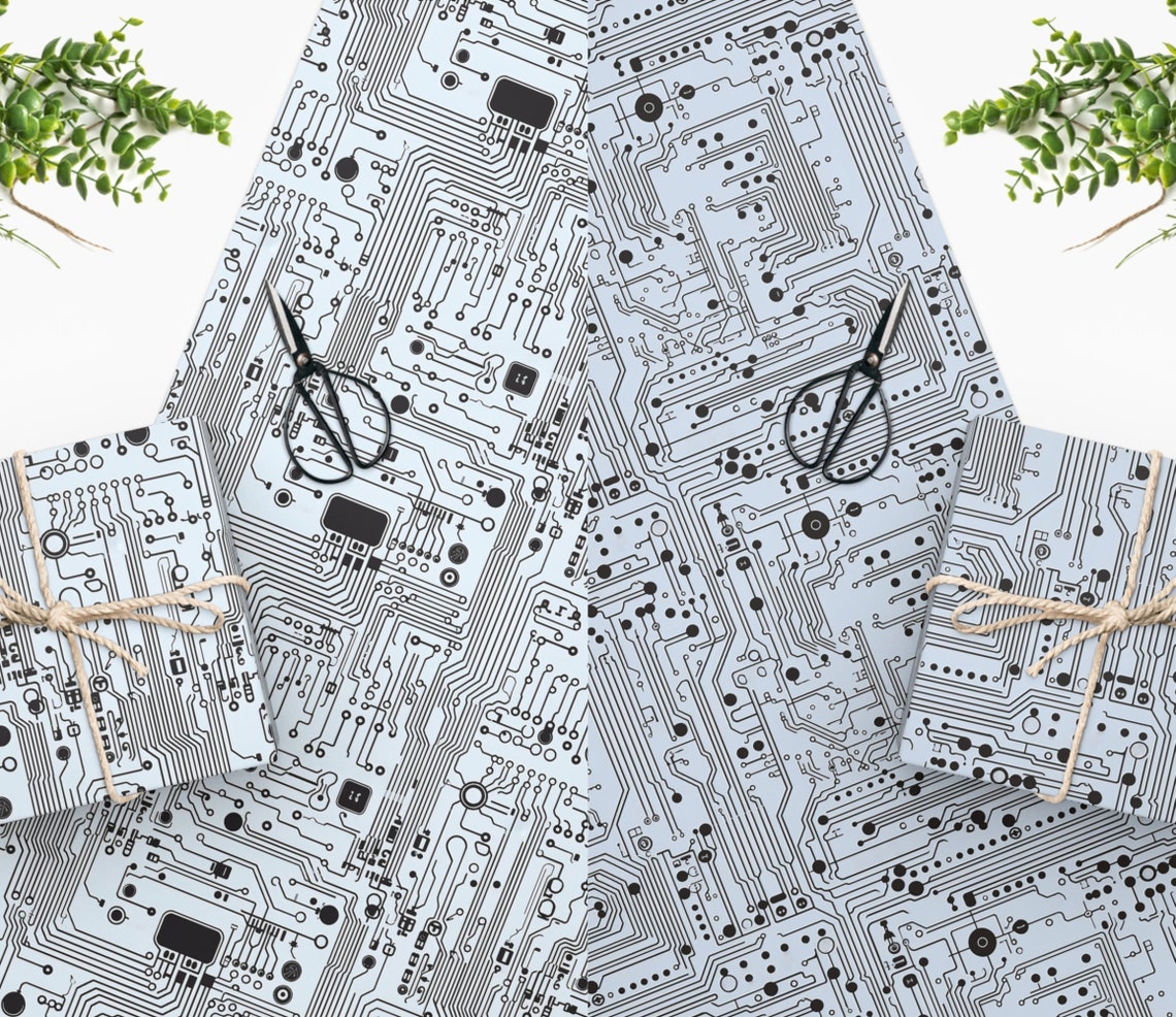 White Circuit Board Seamless Patterns Printable Cyber Circuitry Digital Papers Tech Microchip