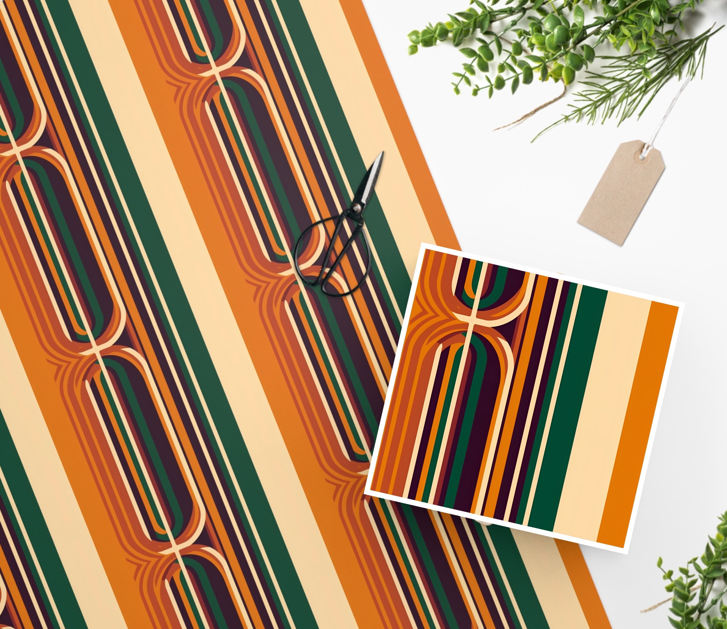 Green Retro Stripes Digital Papers Printable Geometric Striped Seamless ...