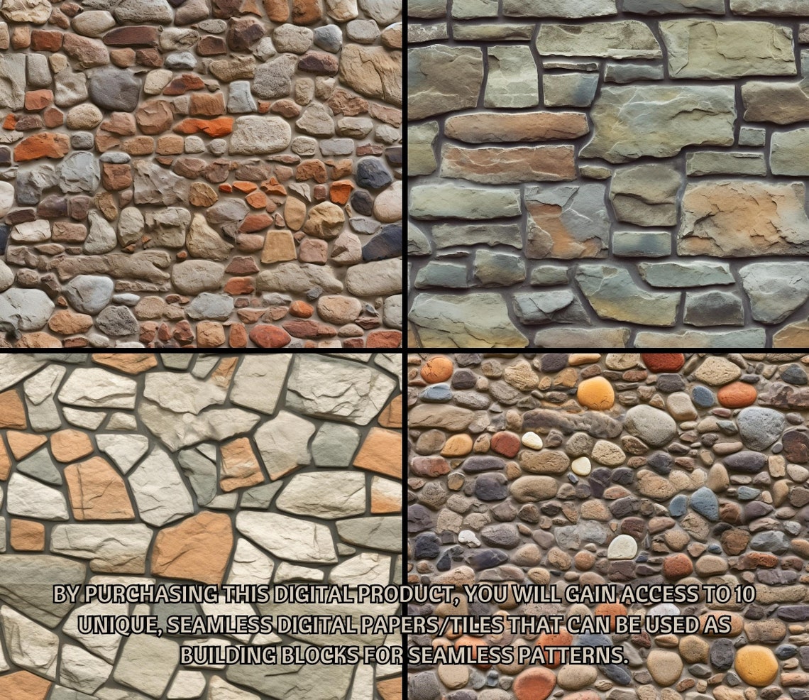 10 SEAMLESS Stone Wall Textures DIGITAL Papers JPG Printable Natural ...