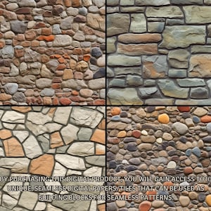 10 SEAMLESS Stone Wall Textures DIGITAL Papers JPG Printable Natural ...
