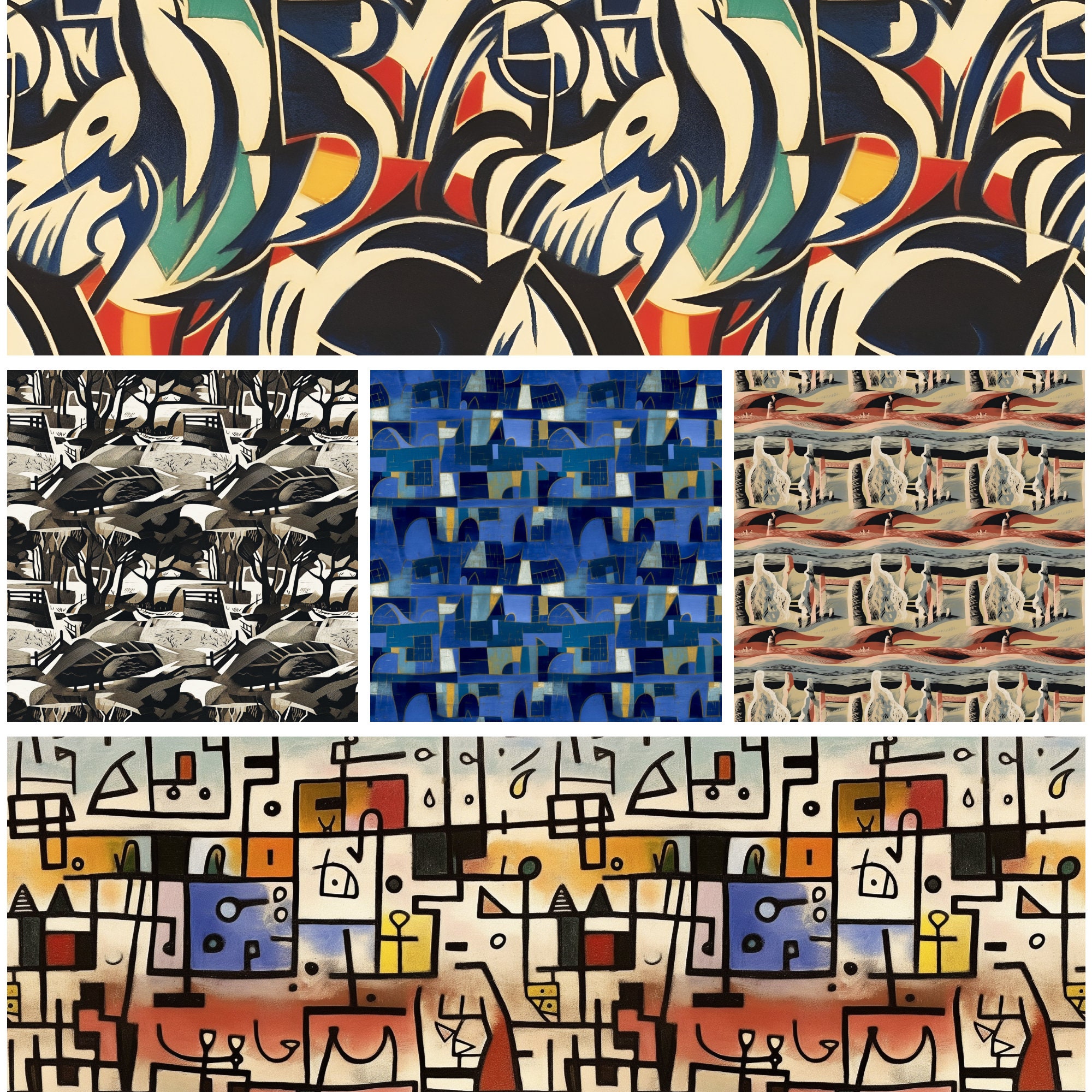Modernist Seamless Art Patterns, Franz Marc, Paul Klee (digital Papers ...