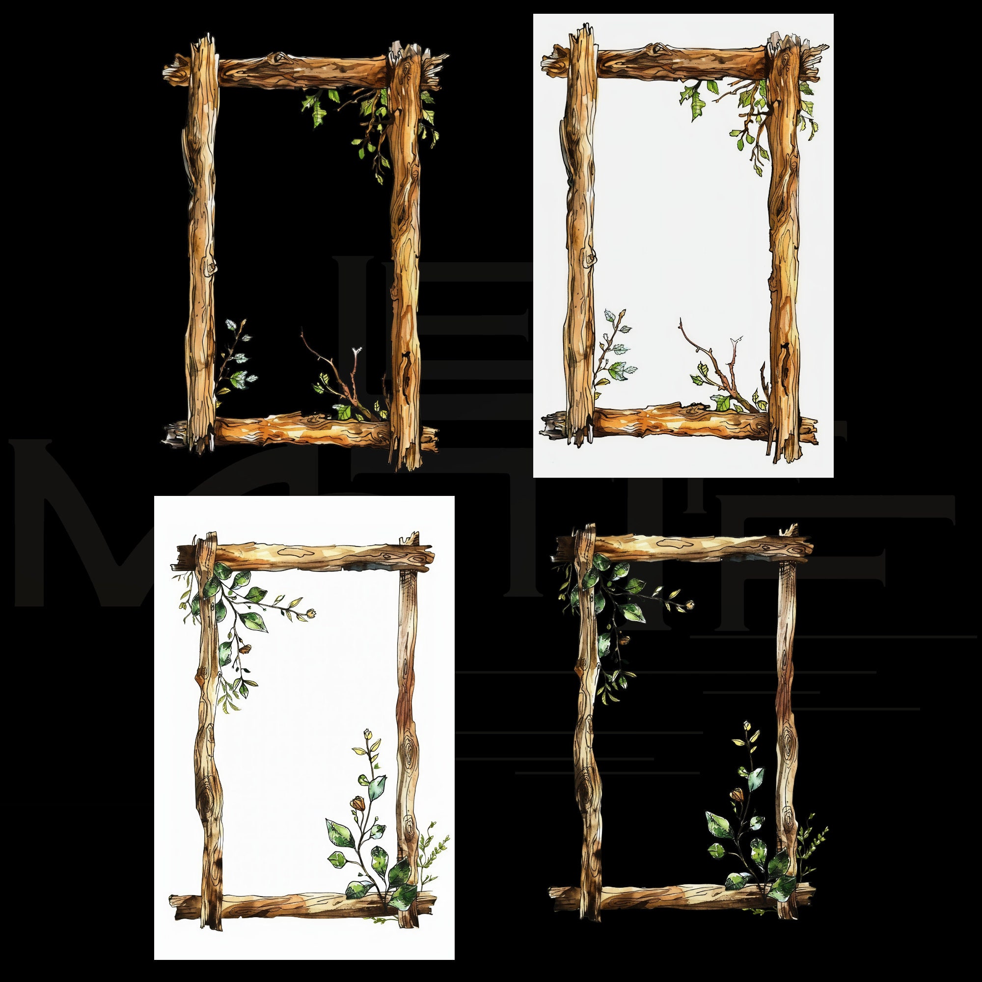Rustic Wooden Frames Clipart Bundle, Raw Live Wood Frames Junk Journal ...