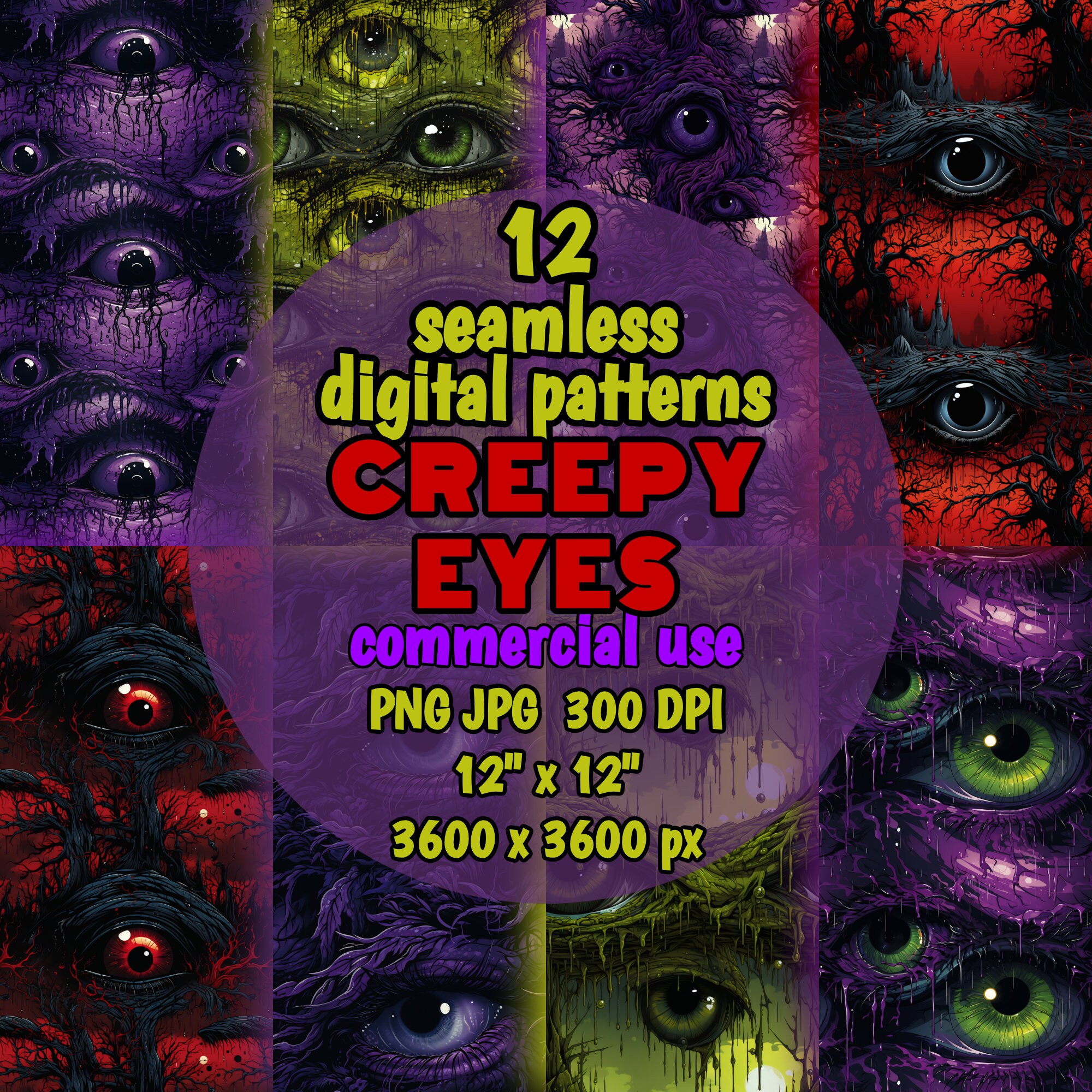 Creepy Eyes SEAMLESS Patterns Printable Halloween Spooky Eyes DIGITAL ...