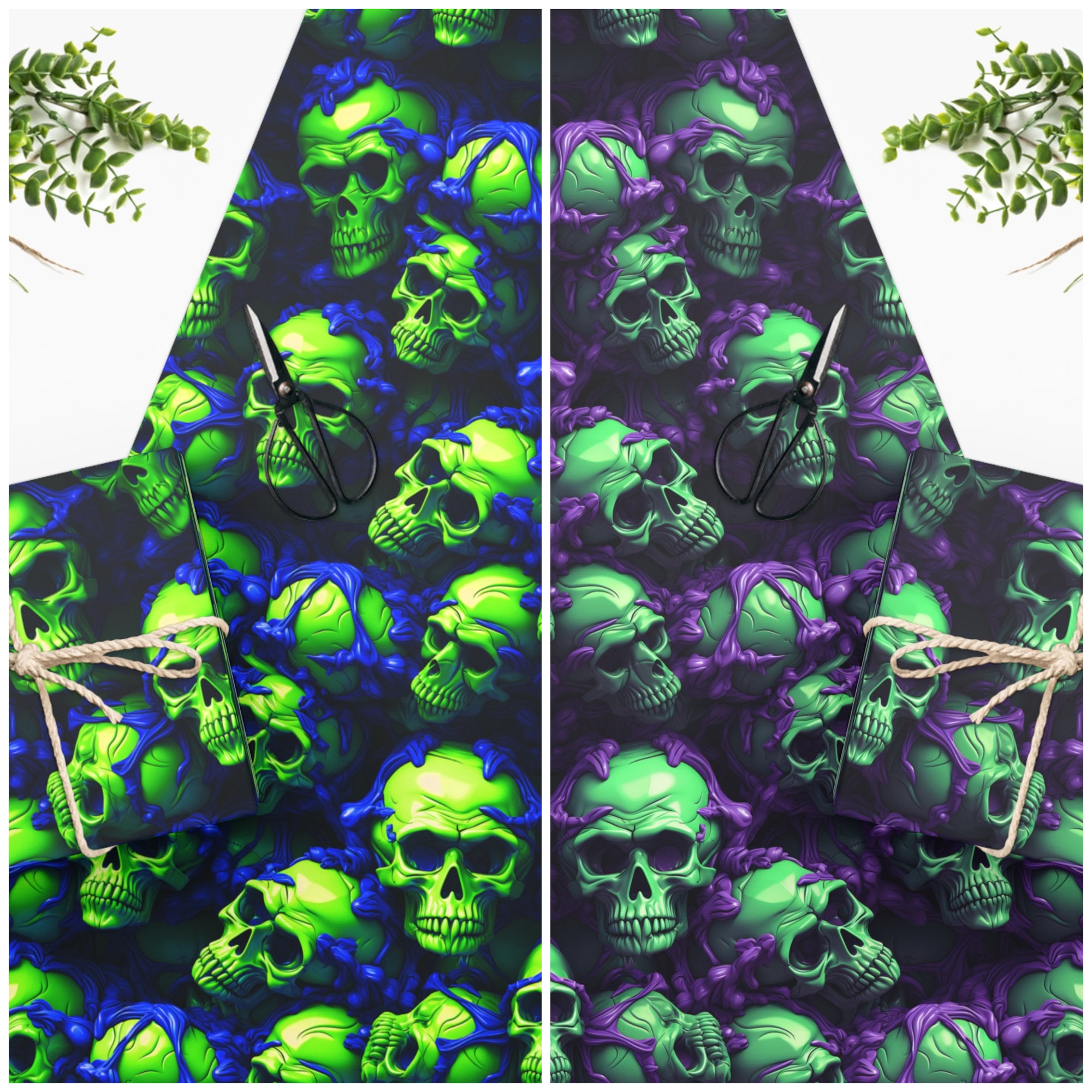 3D Skulls SEAMLESS Papers Printable Creepy Halloween Green Skull ...