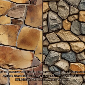 10 SEAMLESS Stone Wall Textures DIGITAL Papers JPG Printable Natural ...