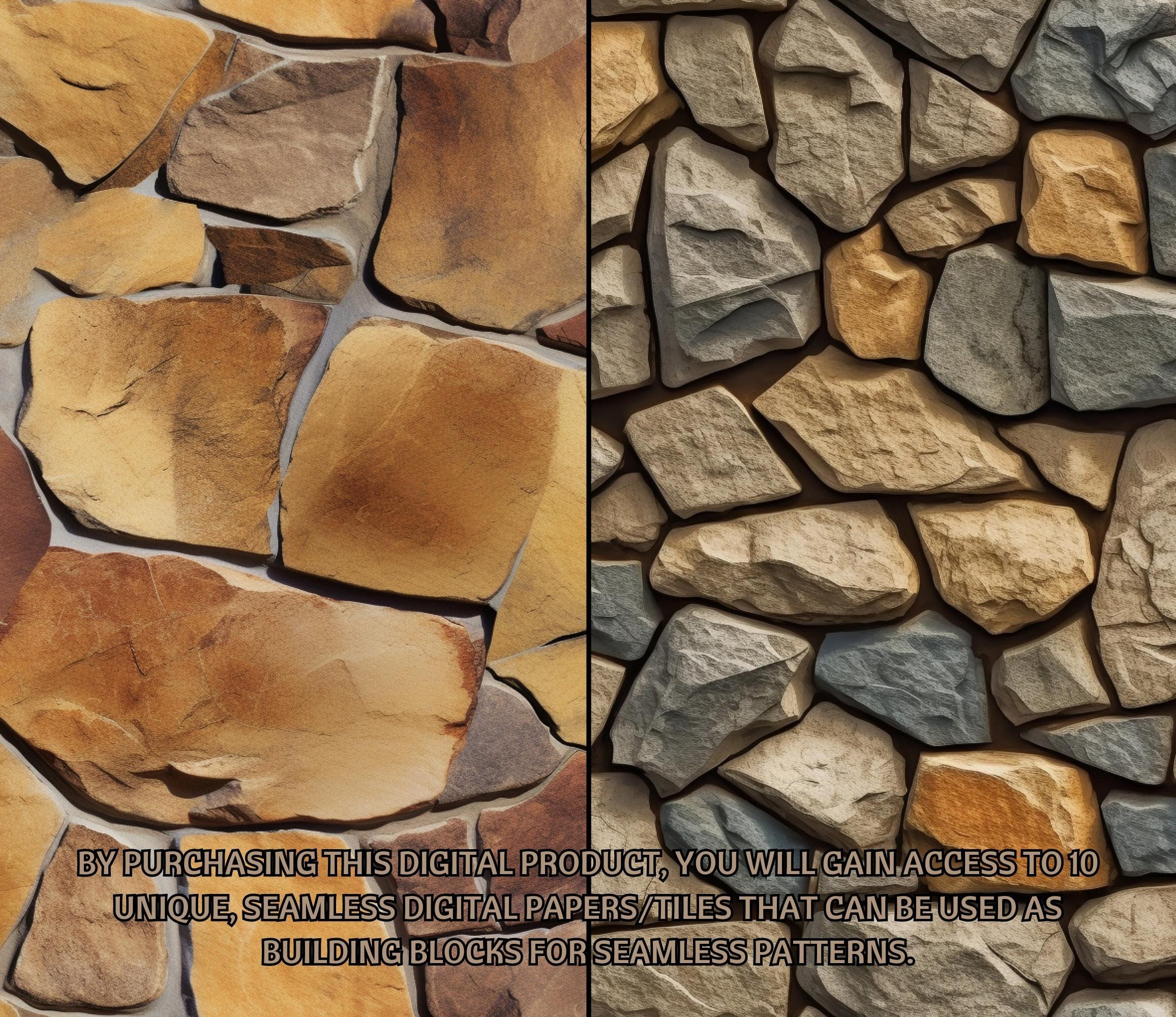 10 SEAMLESS Stone Wall Textures DIGITAL Papers JPG Printable Natural ...