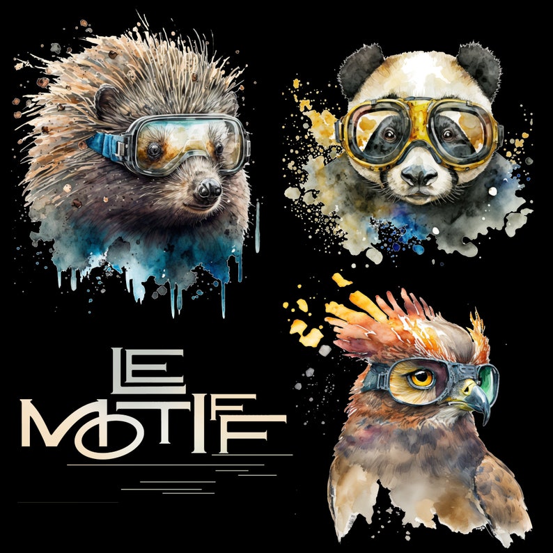 Watercolor Animal Portraits – Goggles Clipart, PNG JPG Set (digital ...