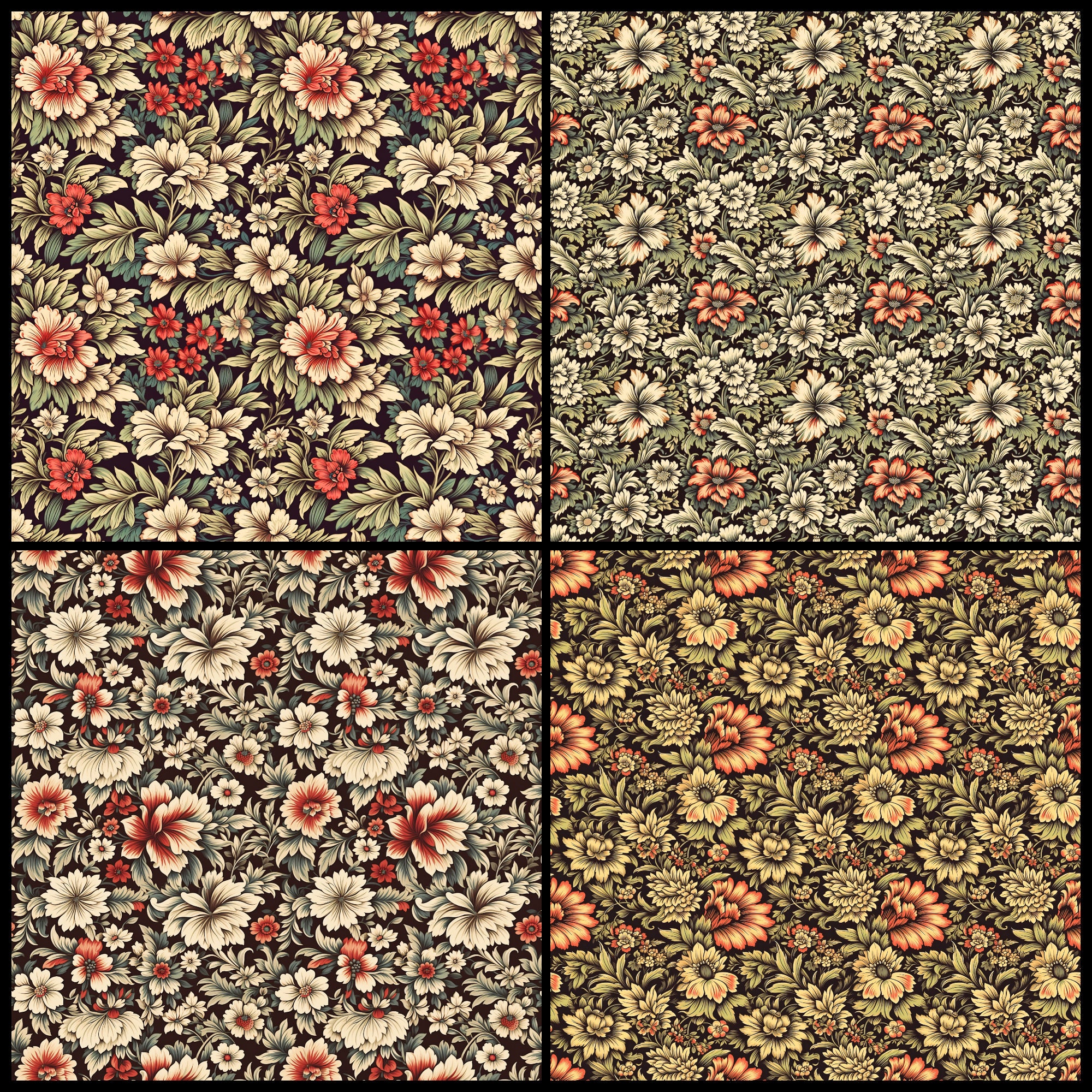 Vintage Floral Digital Papers Printable Victorian Flowers Seamless ...