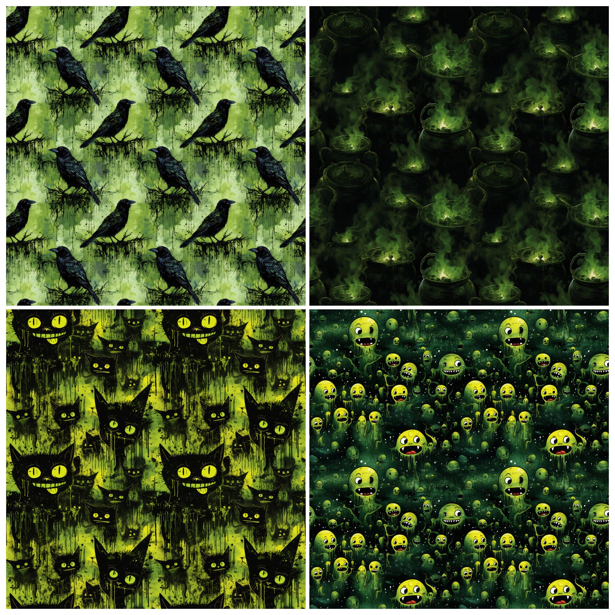Halloween DIGITAL Papers Printable Spooky Green SEAMLESS Patterns ...