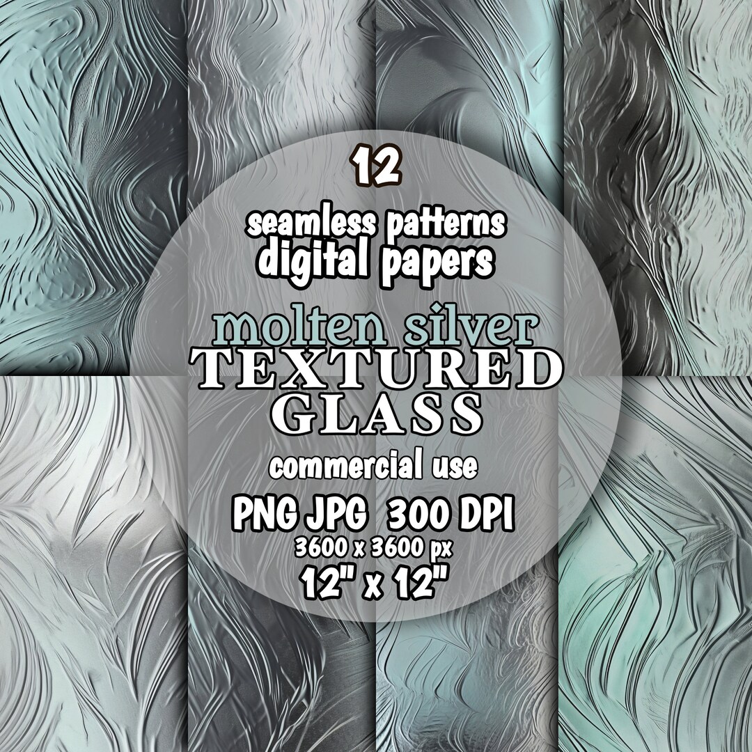 Silver Glass Textures Bundle Metallic DIGITAL Papers Molten Gray SEAMLESS Patterns Backgrounds ...