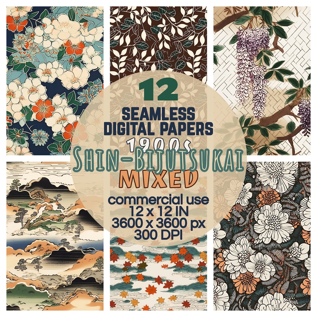 12 Shin Bijutsukai Digital Papers JPG Printable Vintage Japanese Art ...