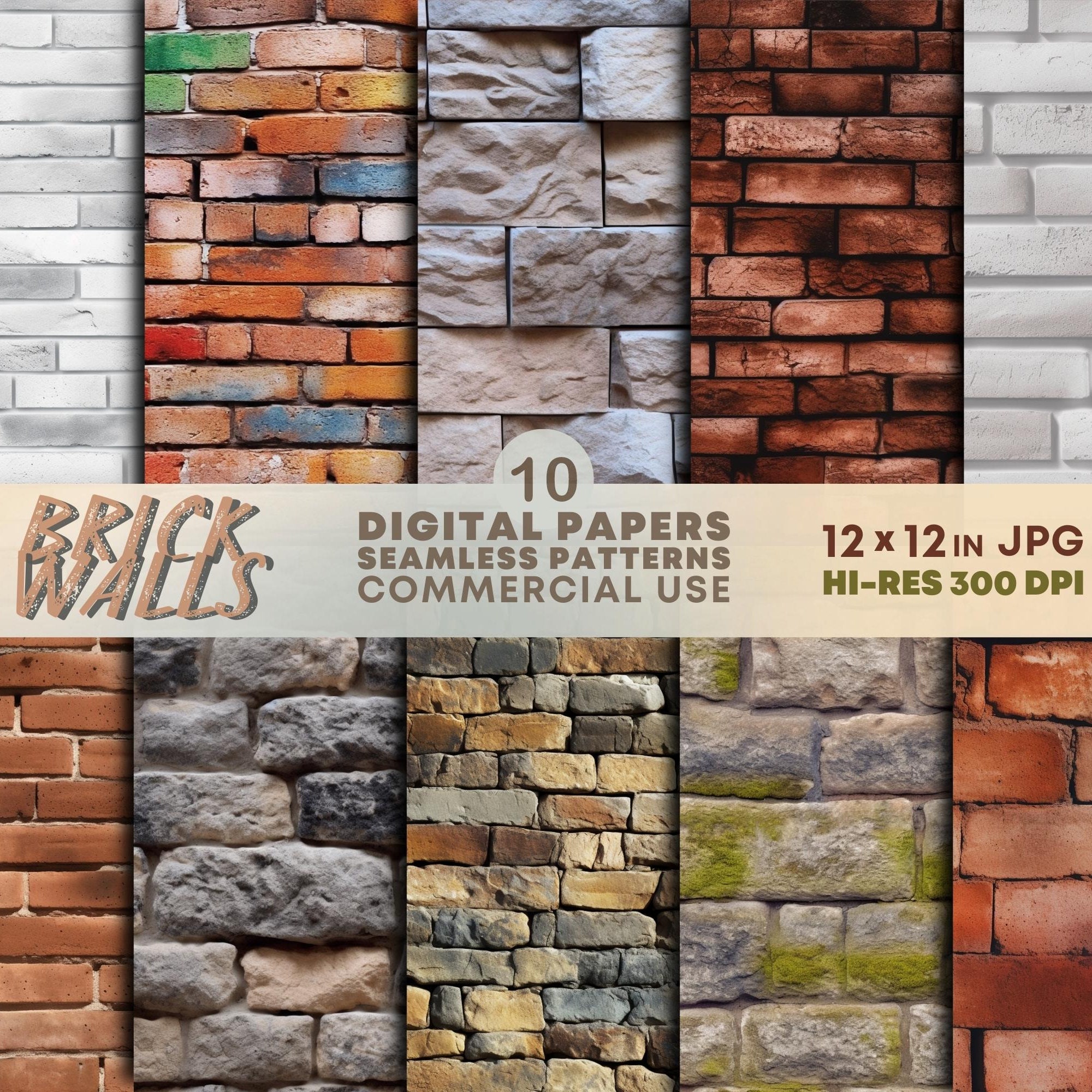 Brick & Stone Walls Textures SEAMLESS Patterns Printable Old Brick Wall ...
