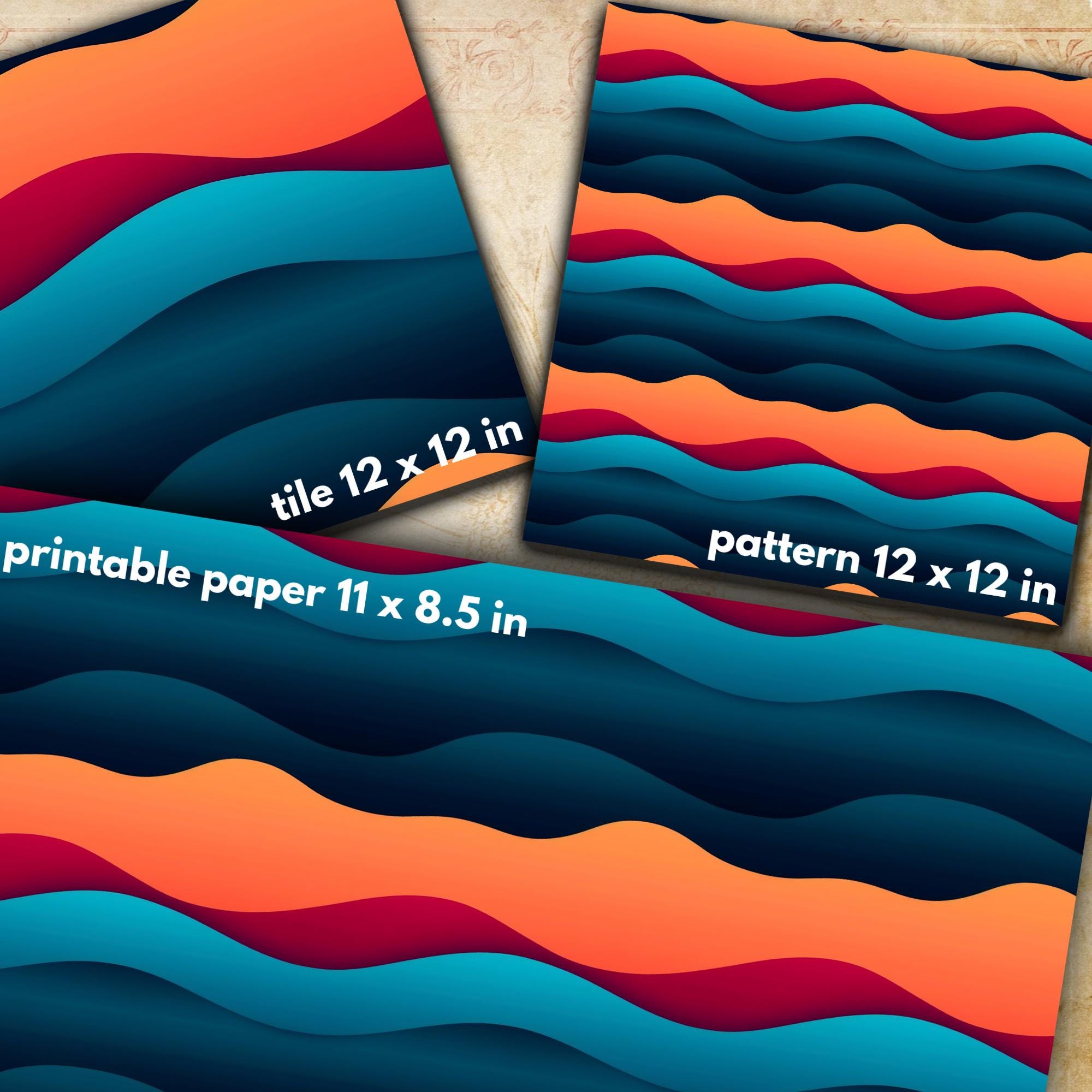 Retro Wave Pattern Printables: Seamless Papers & Backgrounds (digital ...