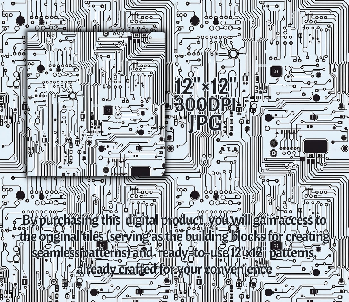 White Circuit Board SEAMLESS Patterns Printable Cyber Circuitry DIGITAL ...