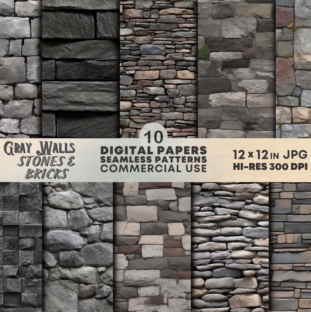 Gray Stone Bricks Digital Paper, Seamless Rustic Patterns (300 DPI) - Etsy