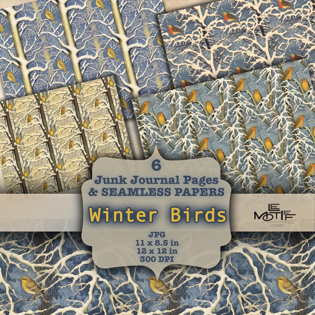Winter Birds Printable Paper: Seamless Patterns, Junk Journal (digital ...
