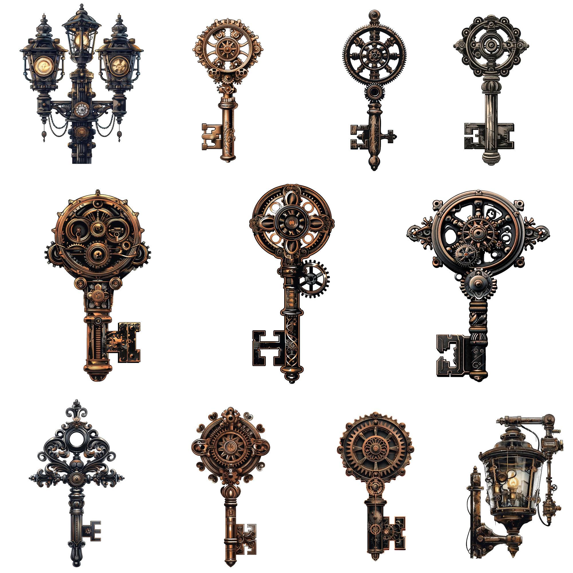 Steampunk CLIPART Bundle Bear Cat Birds Keys Engines Fox Windows Doors ...