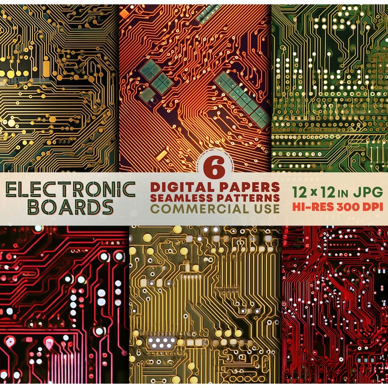 Electronic Boards Digital Papers JPEG Printable Tech Circuitry Seamless ...