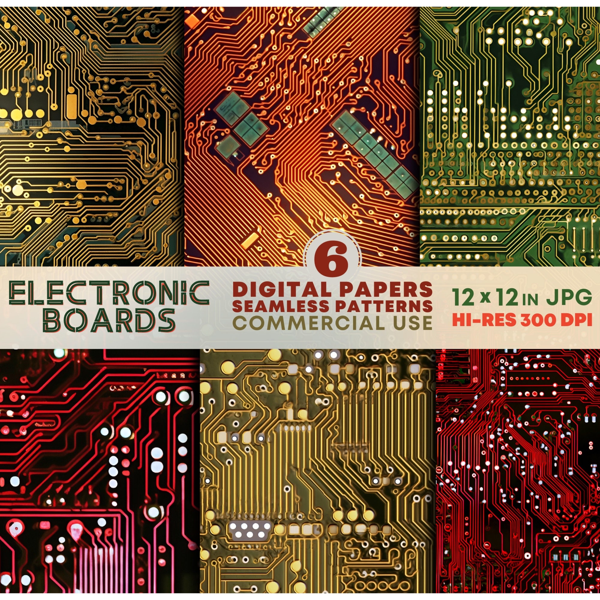 Electronic Boards Digital Papers JPEG Printable Tech Circuitry Seamless ...