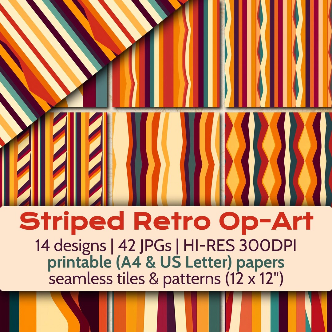 Striped Retro Op-art Bold Color PRINTABLE Papers | Geometric Nostalgia ...