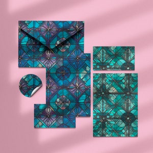 Blue & Green Stained Glass DIGITAL PAPERS Printable Art Deco SEAMLESS ...