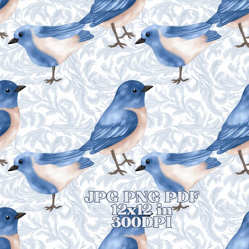 Blue Birds SEAMLESS Patterns Printable Bluebirds DIGITAL Papers ...