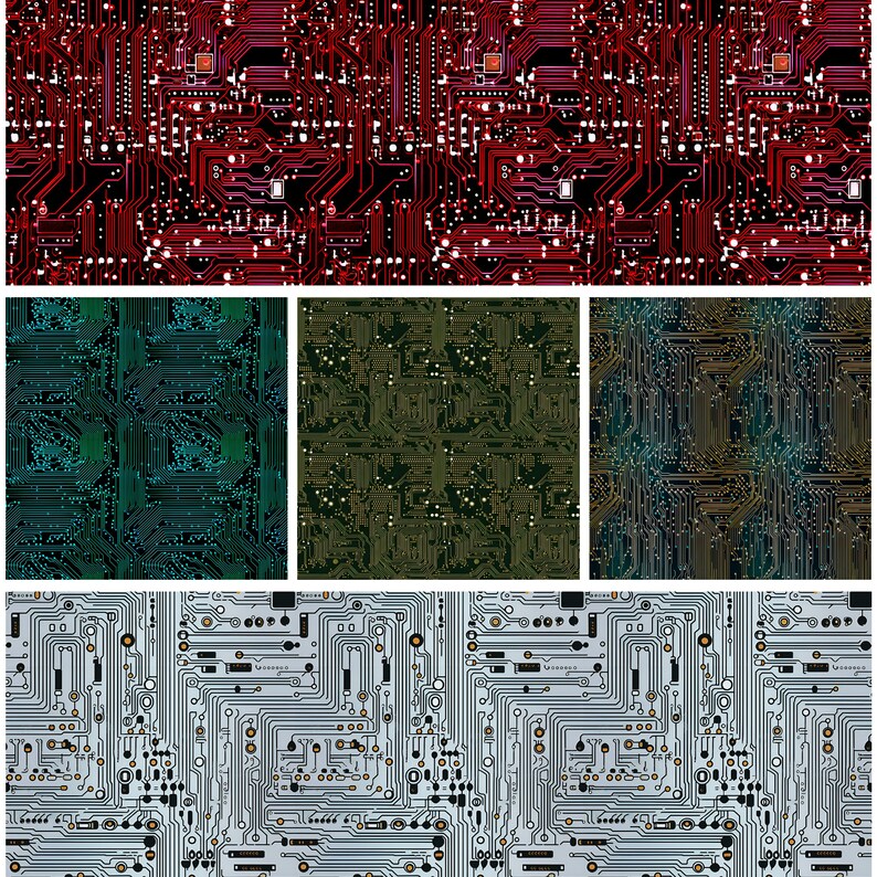 Circuitry Patterns Digital Papers JPG Printable Seamless Circuit Boards ...
