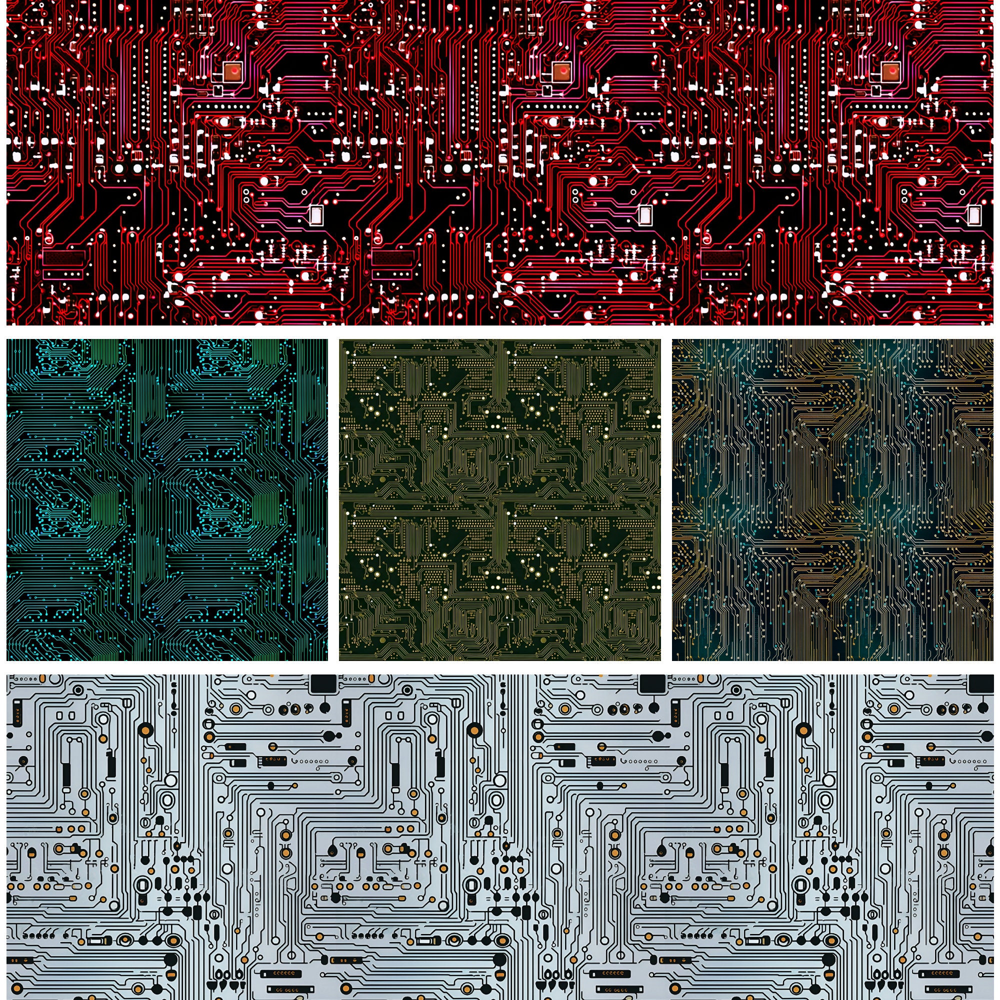 Circuitry Patterns Digital Papers JPG Printable Seamless Circuit Boards ...
