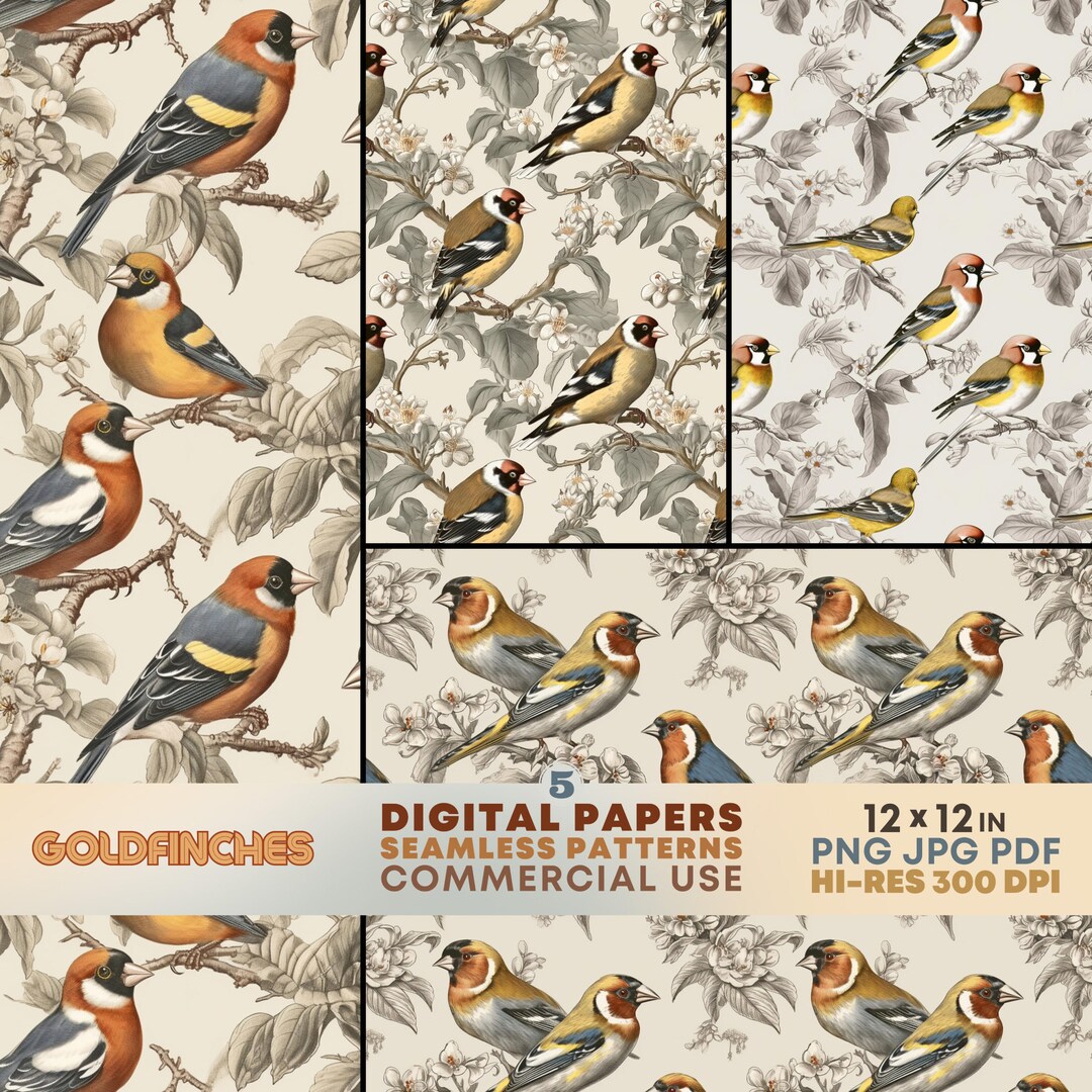 Goldfinch Bird SEAMLESS Patterns Printable Goldfinch Birds DIGITAL ...