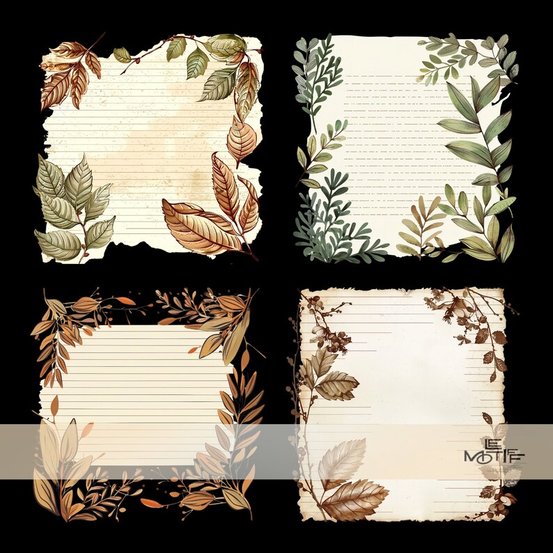 CLIPART Shabby Pages Colorful Leaves Border, Fall Leaves Framed Aged ...