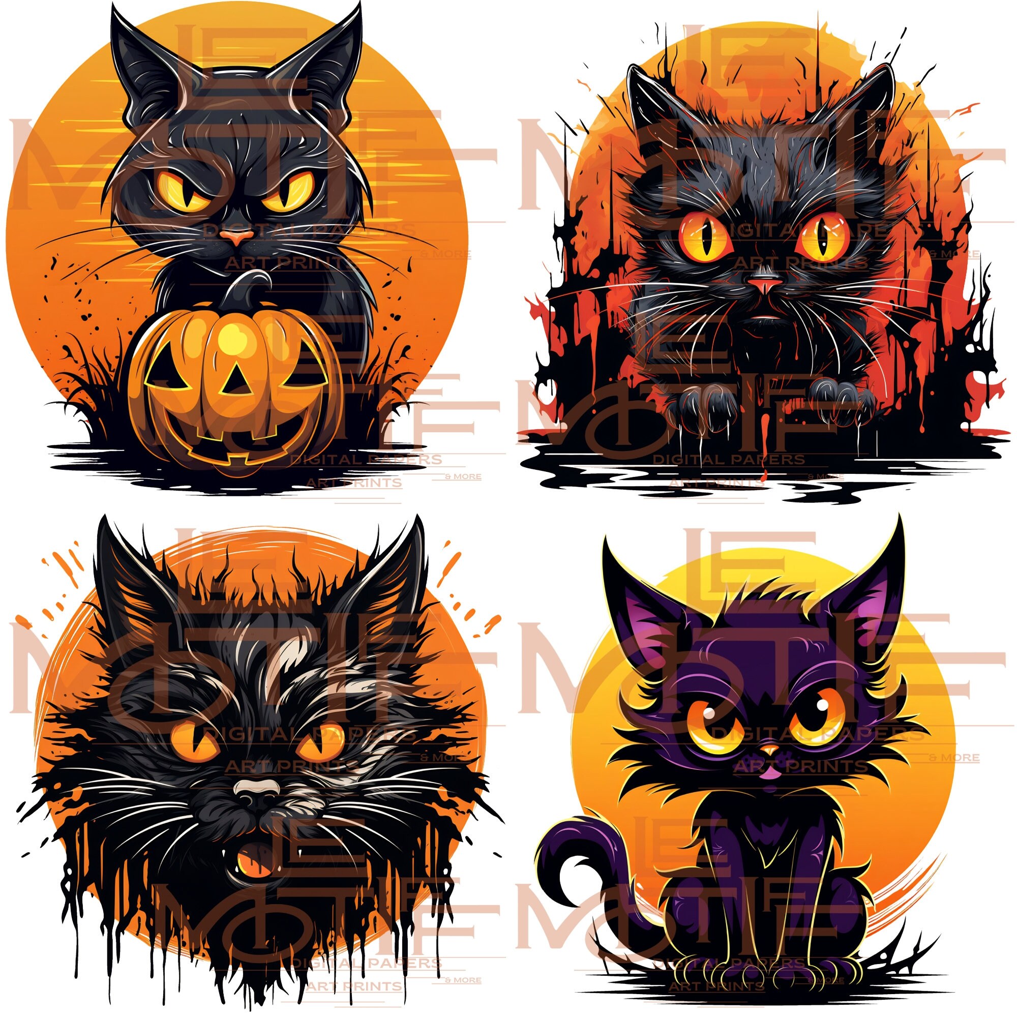 Halloween Black Cats Clipart Bundle PNG Digital Download - Etsy