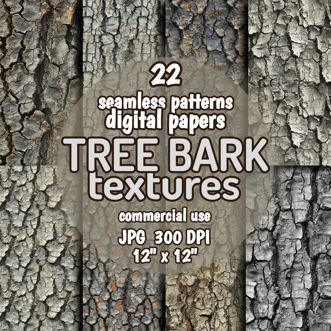 SEAMLESS Tree Bark Textures, Rustic Wooden DIGITAL Papers Pack ...