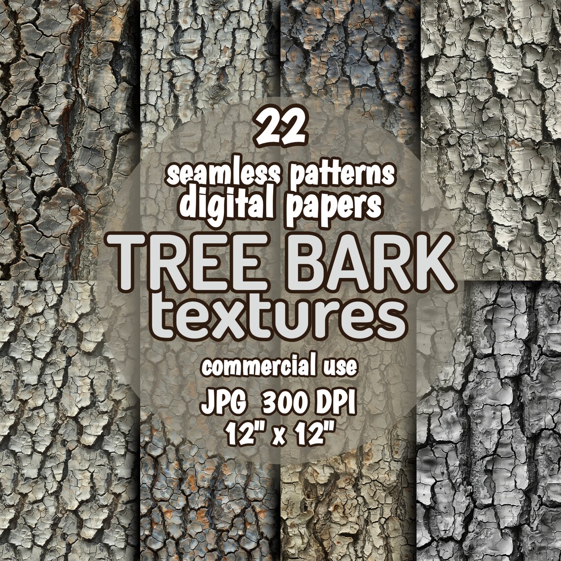 SEAMLESS Tree Bark Textures, Rustic Wooden DIGITAL Papers Pack ...