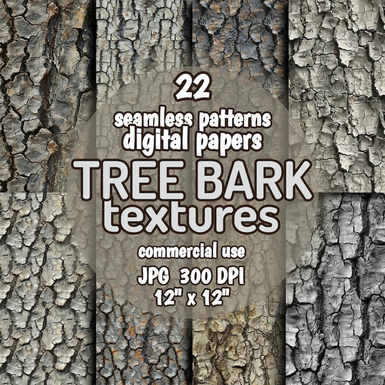 SEAMLESS Tree Bark Textures, Rustic Wooden DIGITAL Papers Pack ...