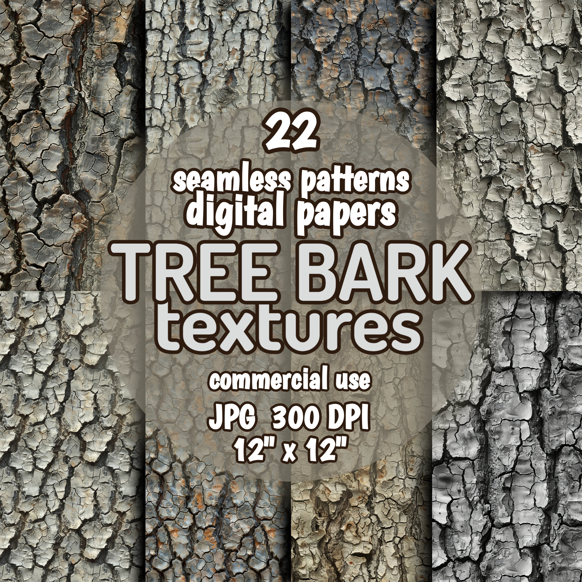 SEAMLESS Tree Bark Textures, Rustic Wooden DIGITAL Papers Pack ...