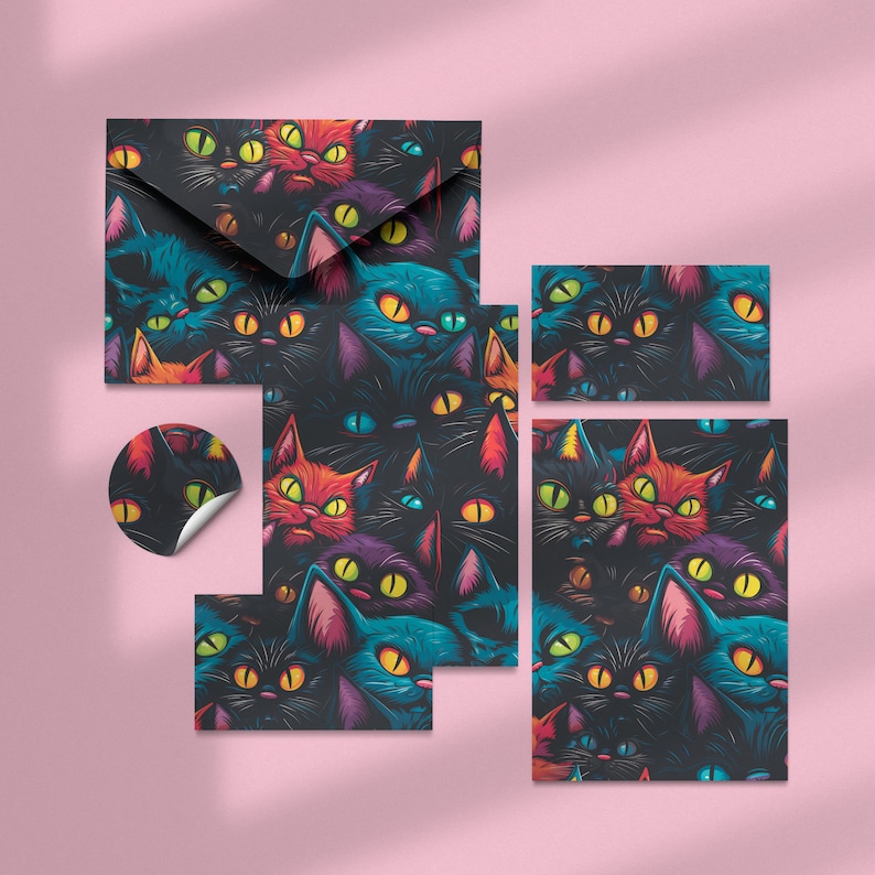 Black Cats SEAMLESS Patterns Bundle Printable Halloween Spooky Cat ...