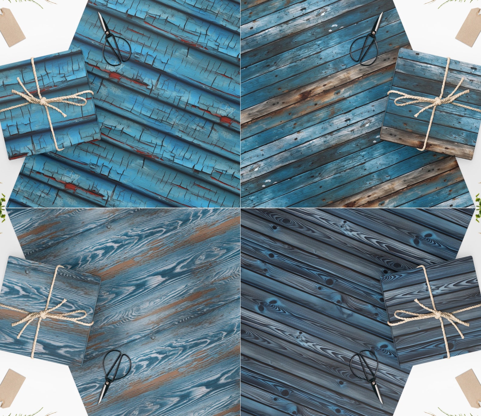 Blue Textured Wood Plank Seamless Patterns, Coastal Weathered Wood ...