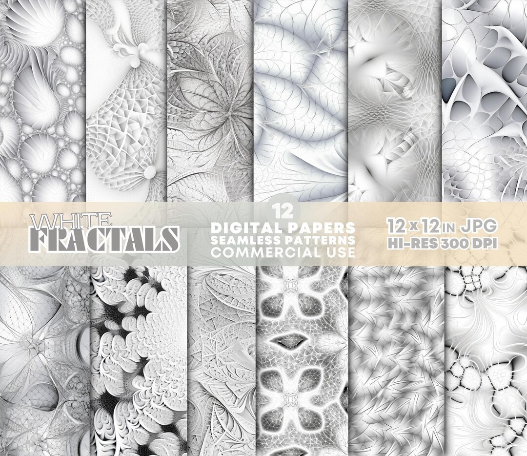 White Fractals Seamless Patterns JPEG Monochrome Fractal - Etsy