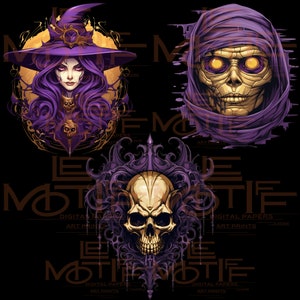 Gothic Monsters CLIPART Pack Purple Halloween Creatures PNG Bundle ...