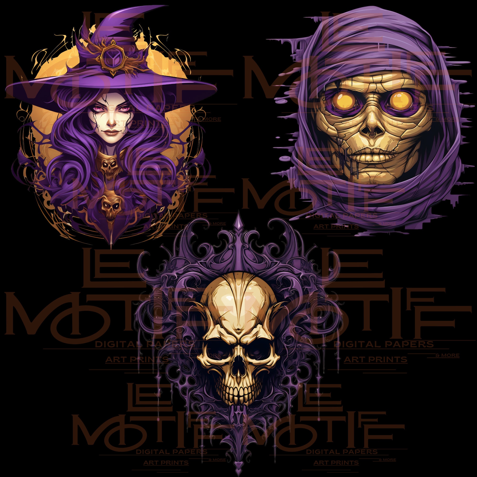Gothic Monsters CLIPART Pack Purple Halloween Creatures PNG Bundle ...