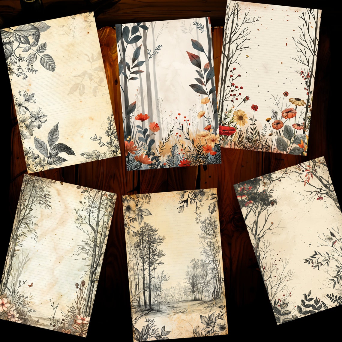 Woods Foliage Junk Journal Pages, Vintage Lined Paper (digital Prints ...