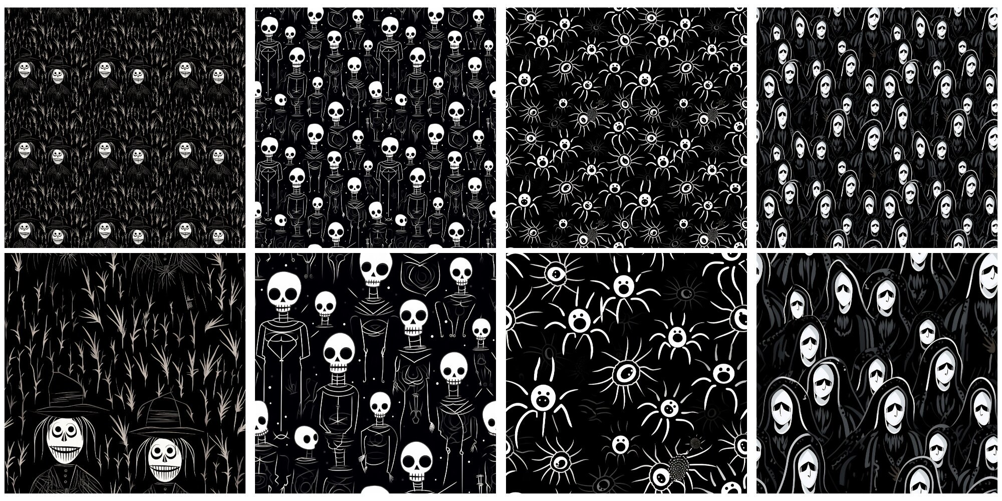 Spooky Black SEAMLESS Patterns Printable Dark Halloween DIGITAL Papers ...