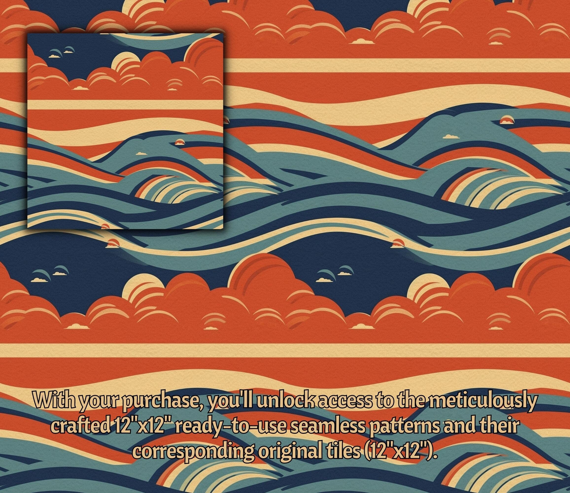 Retro Waves & Clouds Digital Papers JPG Printable Retro Wavy Abstract ...