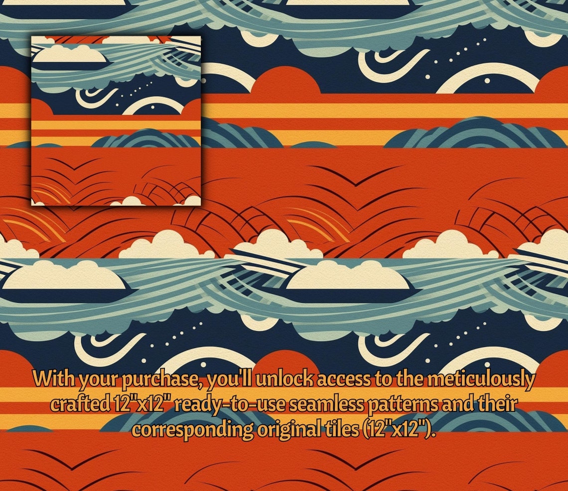 Retro Waves & Clouds Digital Papers JPG Printable Retro Wavy Abstract ...