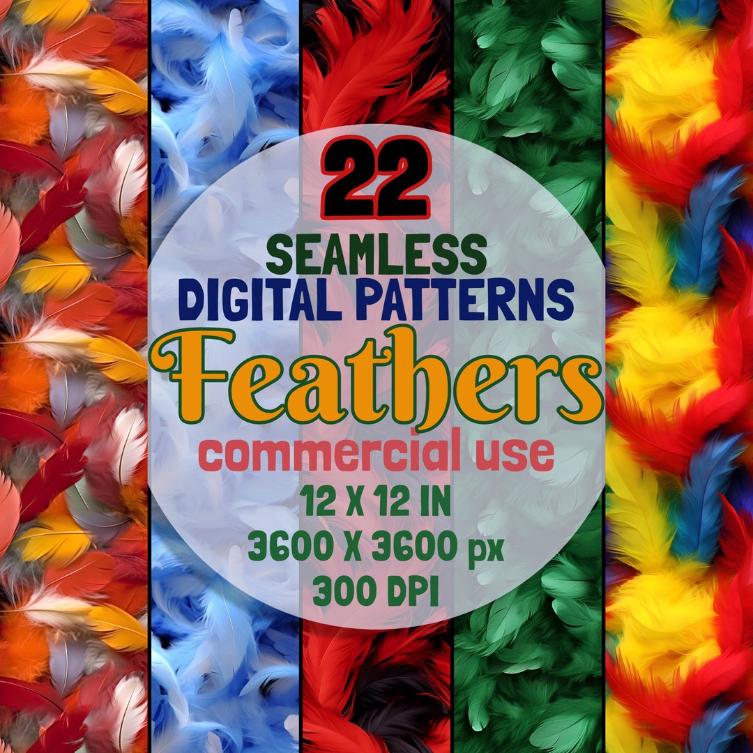 Feathers DIGITAL Papers Printable Feather SEAMLESS Patterns Feathery ...