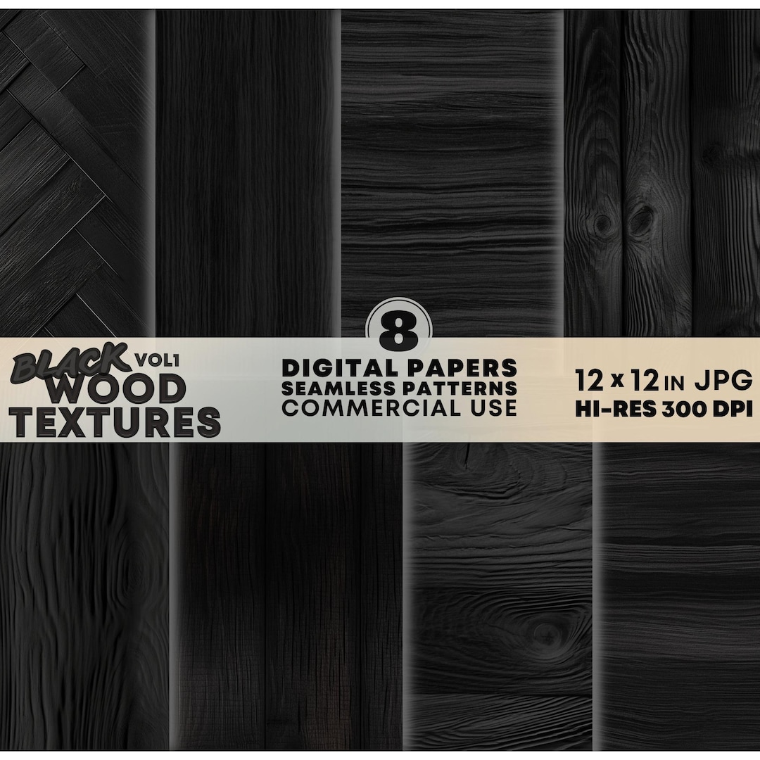Black Wood Textures Digital Paper JPEG Printable Dark Wood Grains ...