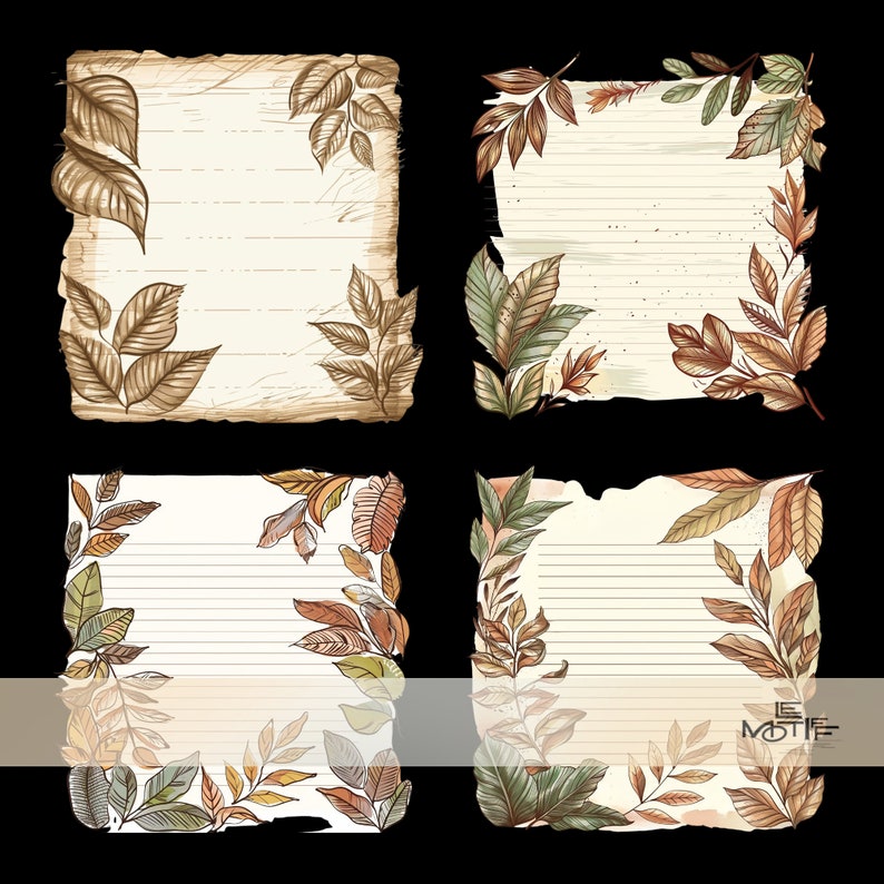 CLIPART Shabby Pages Colorful Leaves Border, Fall Leaves Framed Aged ...