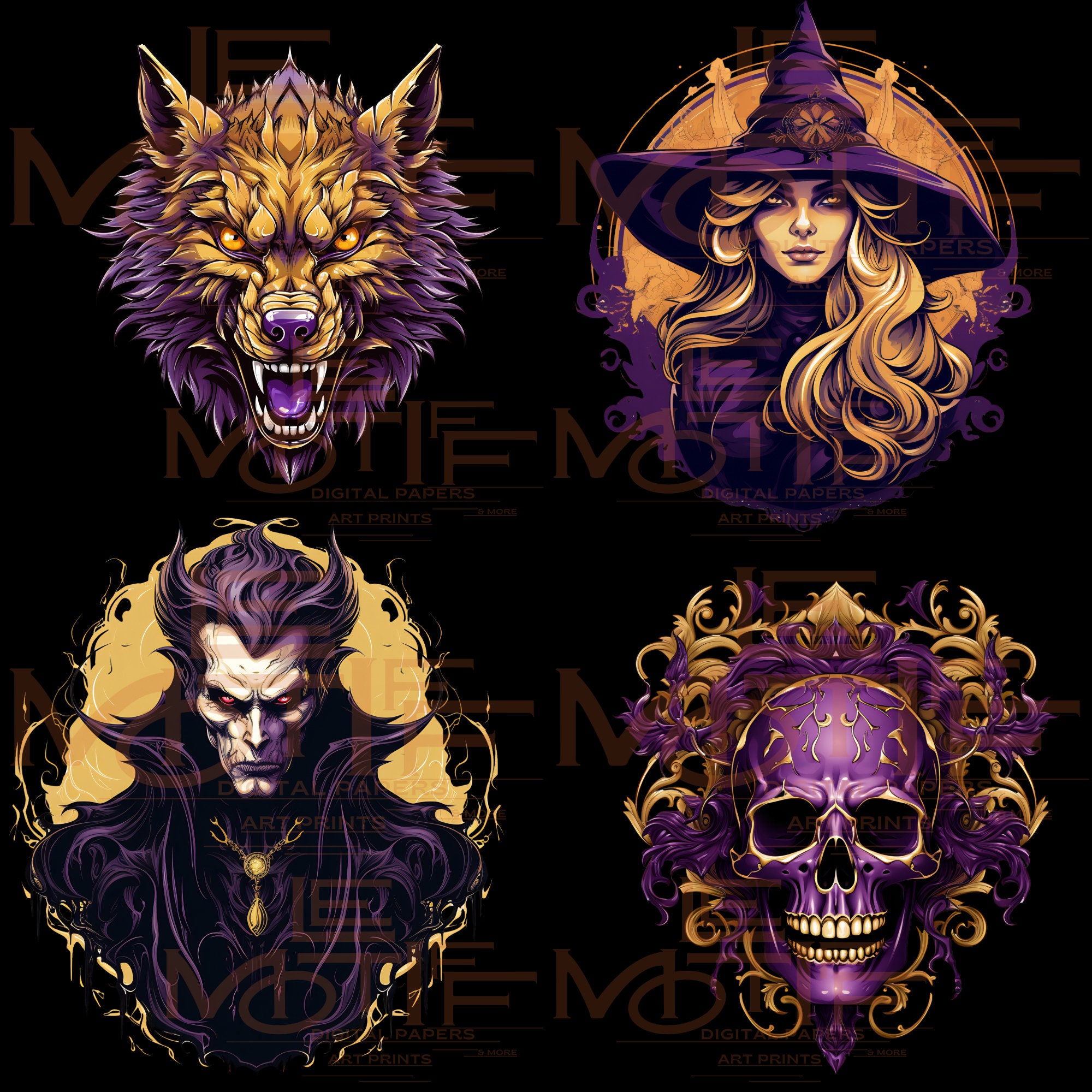 Gothic Monsters CLIPART Pack Purple Halloween Creatures PNG Bundle ...