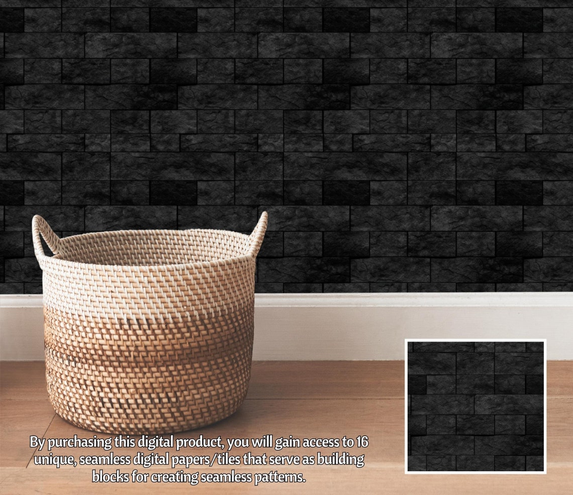 Brick & Stone Wall Textures DIGITAL Papers Printable Black White Walls ...