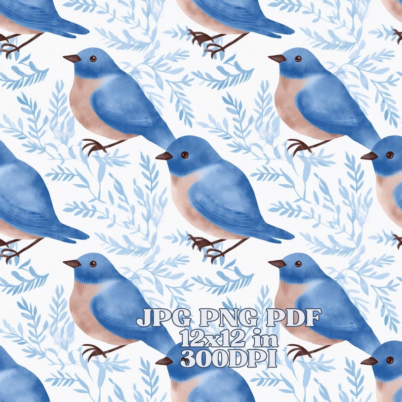 Blue Birds SEAMLESS Patterns Printable Bluebirds DIGITAL Papers ...